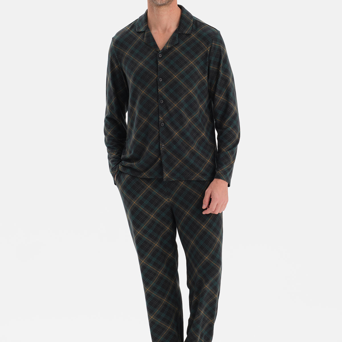 Koyu Yeşil Ekose Termal Gömlek Pantolon Pijama Takımı 25WM18685ME_381 ...