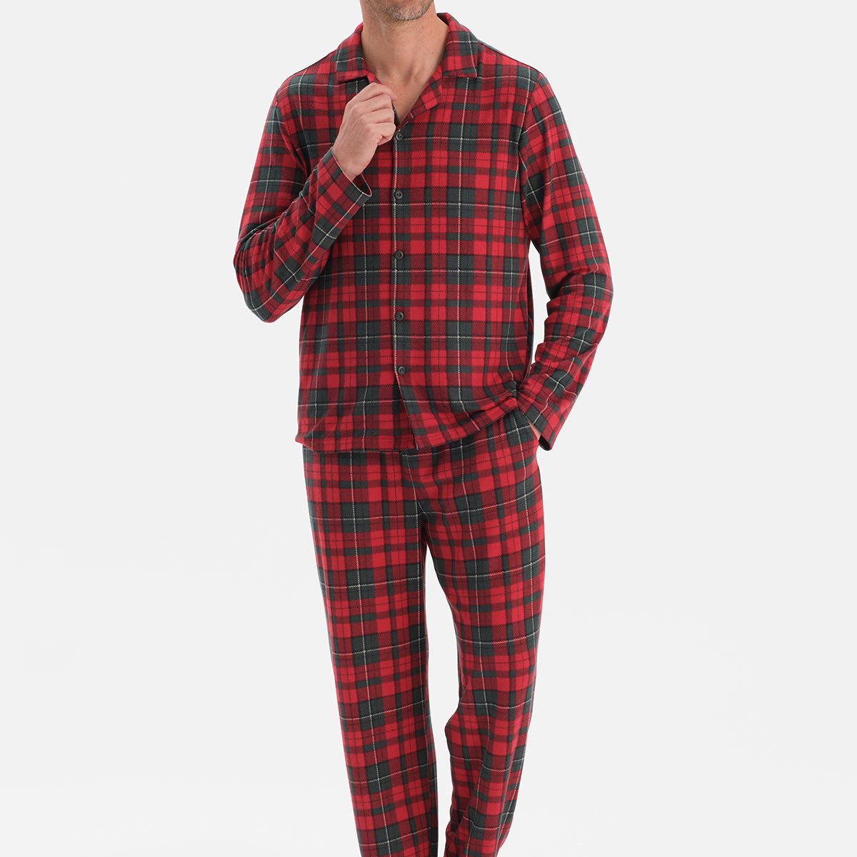 Kırmızı Ekose Termal Gömlek Pantolon Pijama Takımı 25WM18686ME_333 | Dagi