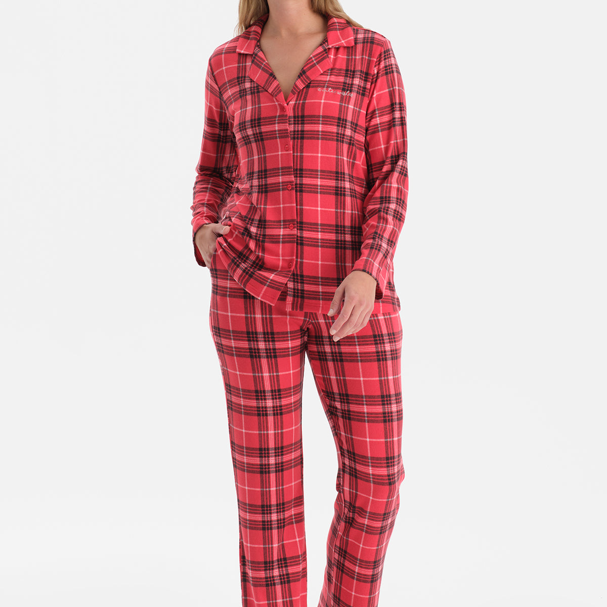 Kırmızı Ekoseli Termal Gömlek Pantolon Pijama Takımı 25WW17706BB_333 | Dagi